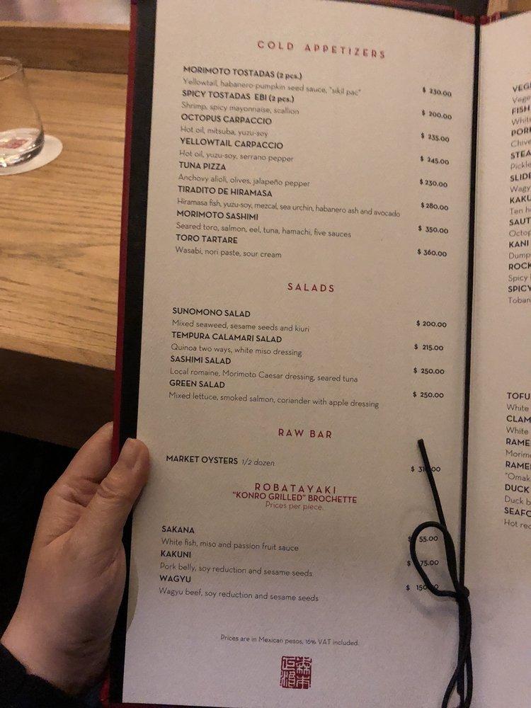 Carta del restaurante Morimoto, Ciudad del México