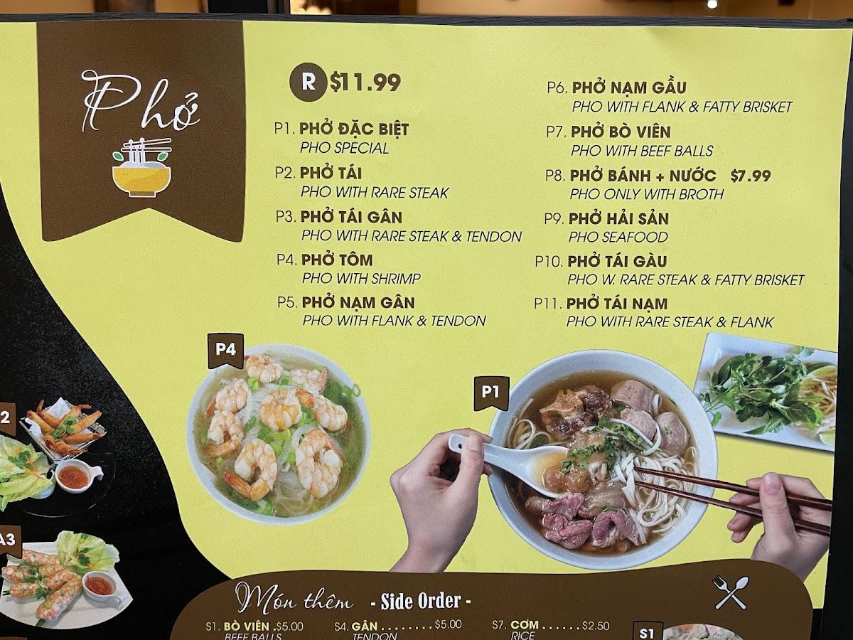 Menu at Pho Bro restaurant, Rowland Heights