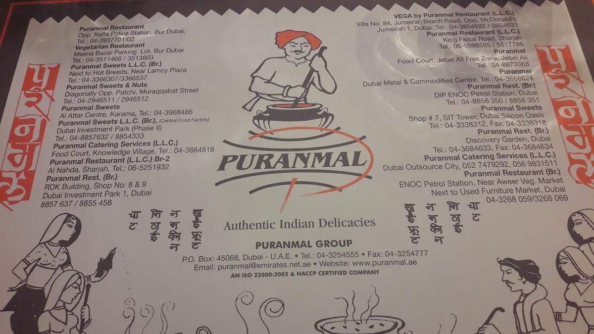 Menu at Puranmal Restaurant, Dubai, Green Community Village