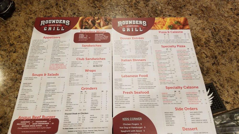Menu at ROUNDERS SPORTS BAR & GRILL, Manchester