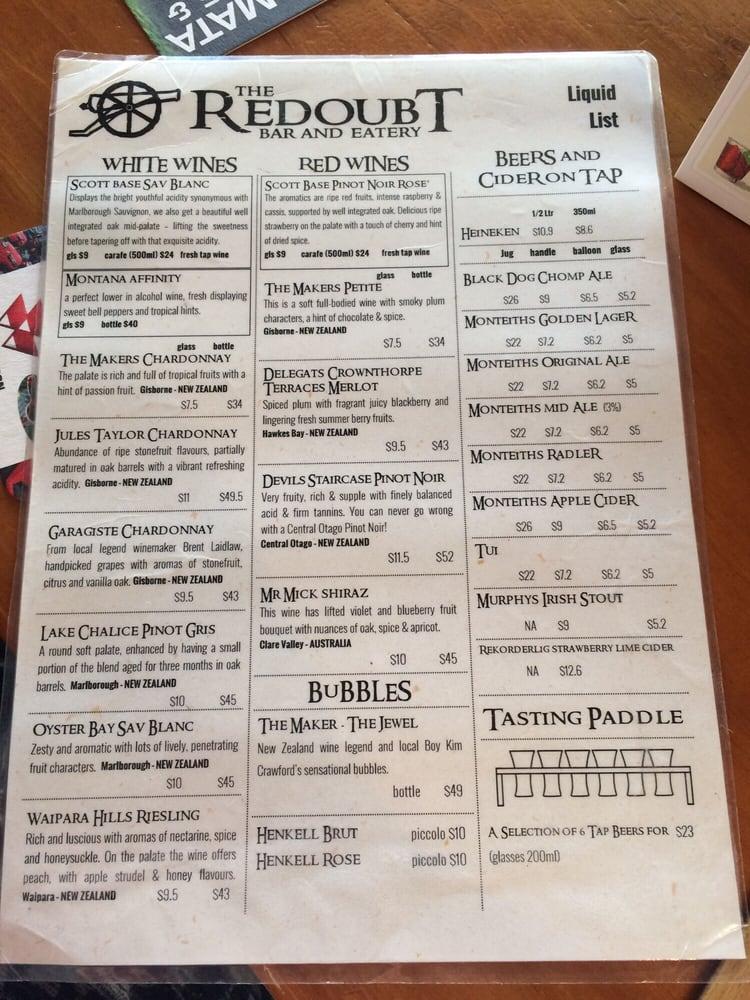 Menu at Redoubt Bar & Eatery, Matamata