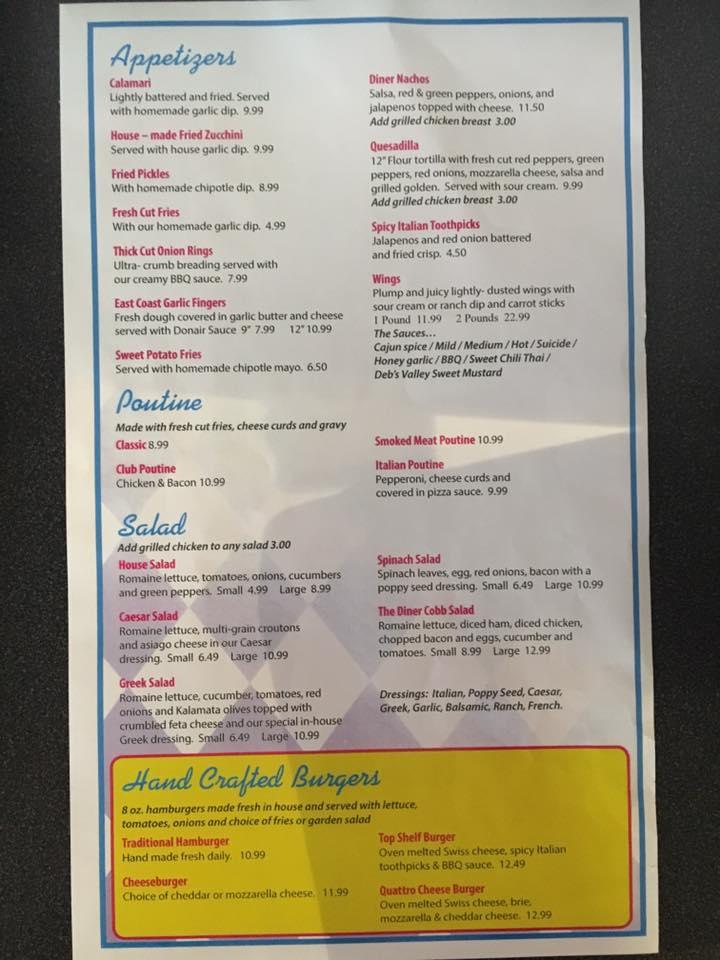 Menu at Scotty's Corner Diner restaurant, Ottawa