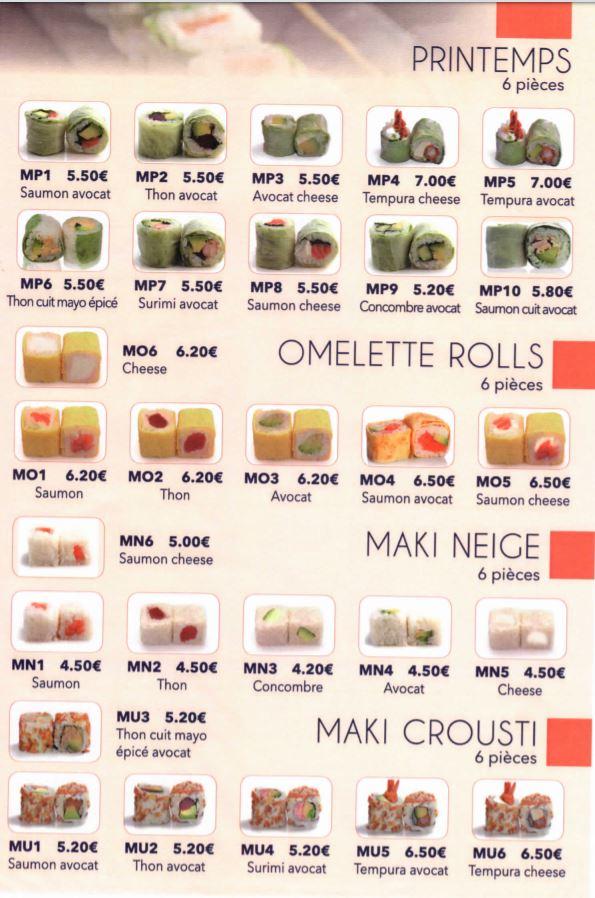 Menu at BO SUSHI restaurant, Romainville