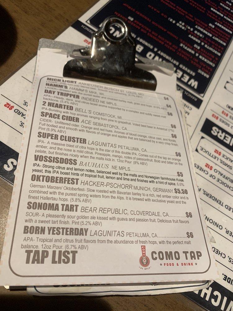 Menu at Como Tap pub & bar, Minneapolis
