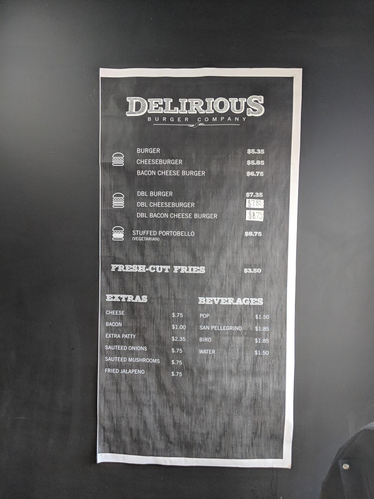 Menu at Delirious Burger Co. restaurant, Hamilton, 197 Locke St S