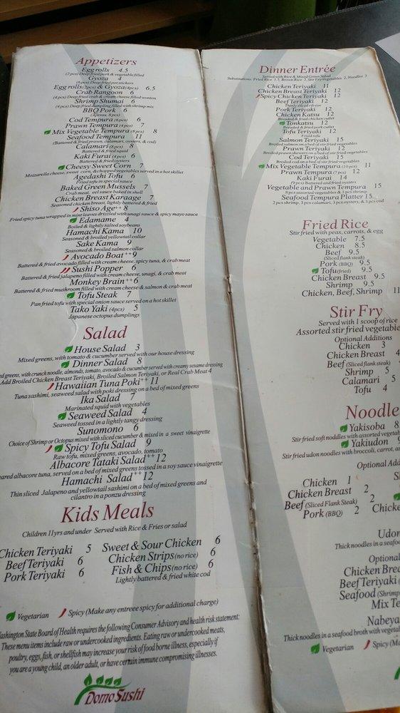 Menu at Domo Sushi Gig Harbor restaurant, Gig Harbor