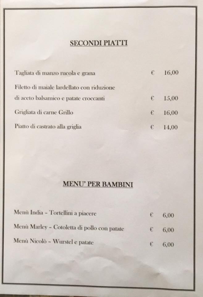 Menu da Il Grillo ristorante, Copparo