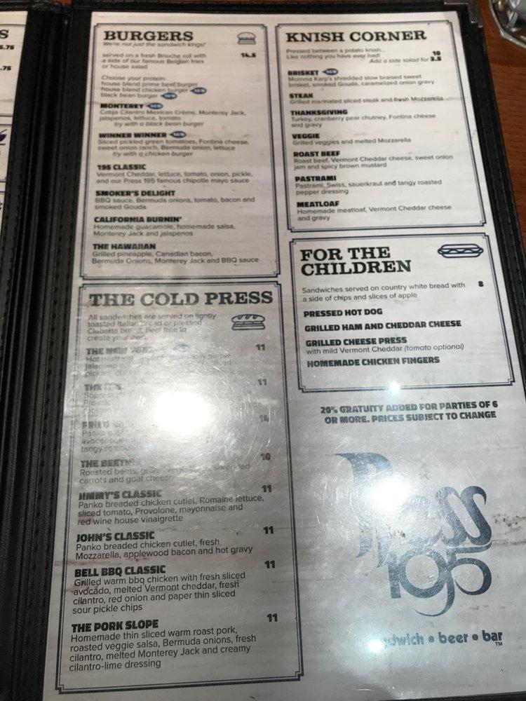 Menu at Press 195 pub & bar, Rockville Centre, 22 N Park Ave