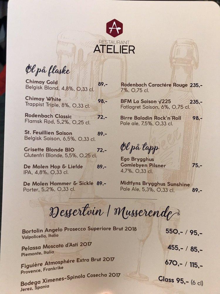Menu at Restaurant Atelier, Trondheim