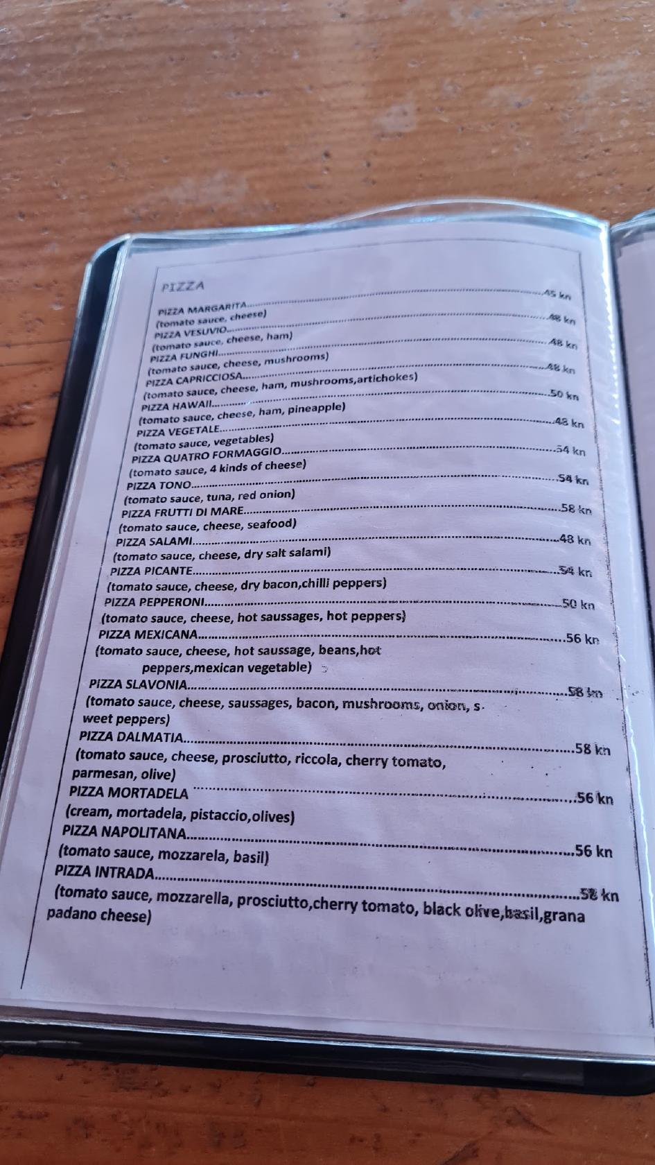 Menu da Restoran Intrada ristorante, Privlaka