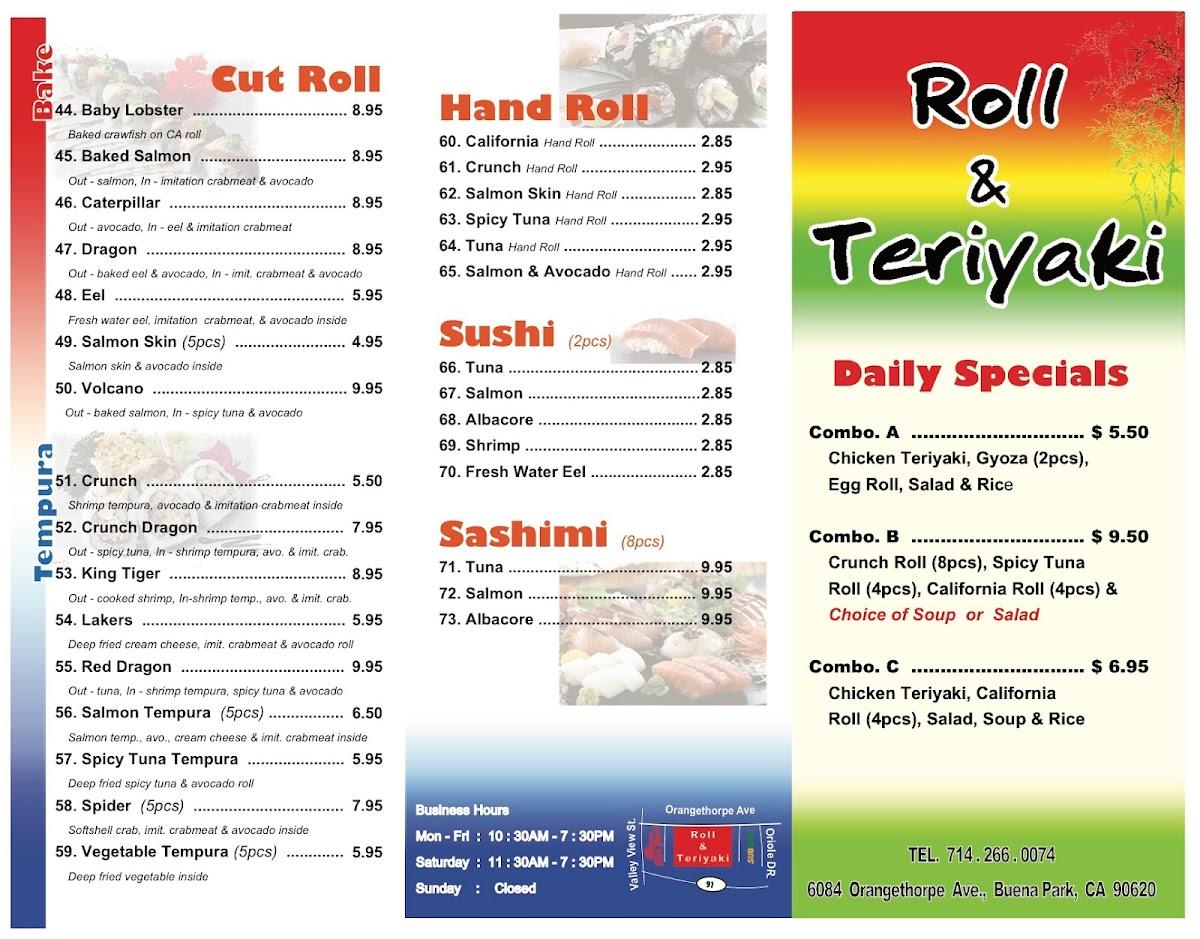 Menu at Roll & Teriyaki restaurant, Buena Park