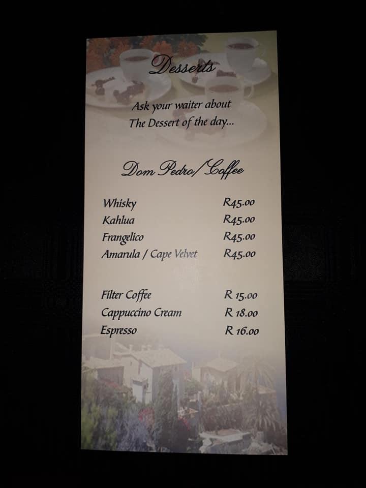 Menu at Shanna's Portuguese Restaurant, Port Elizabeth