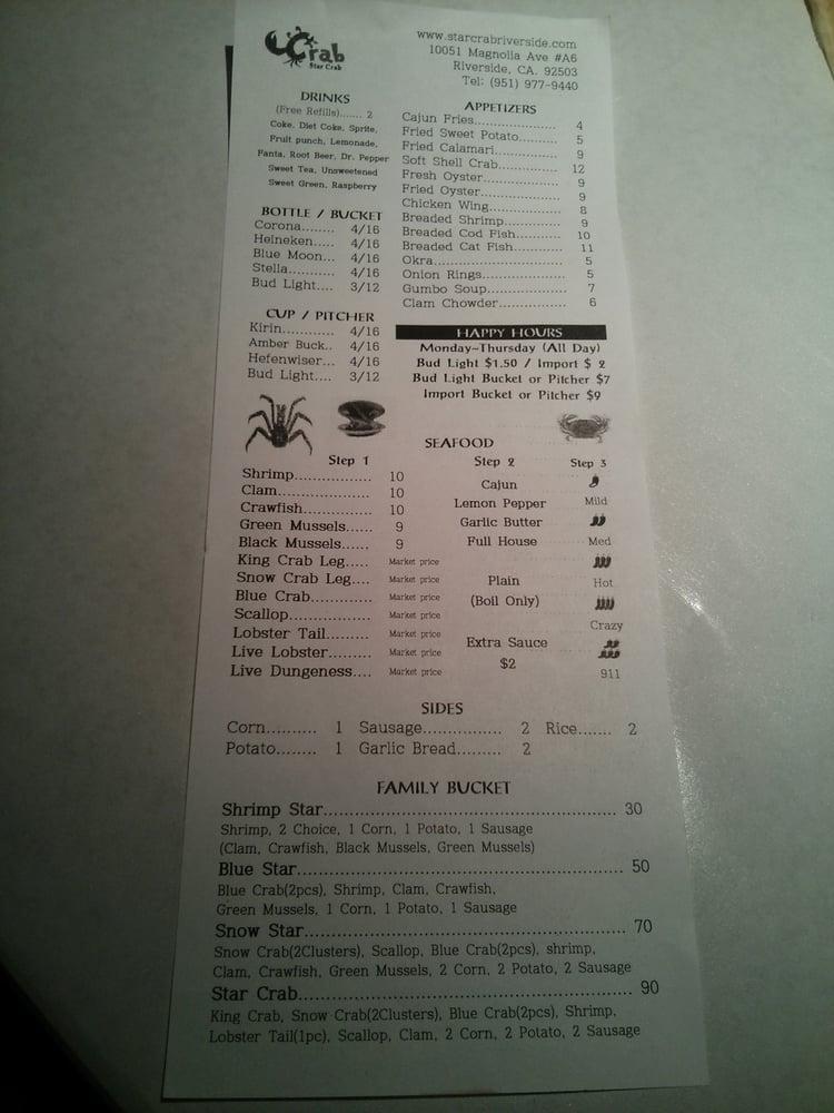 Menu at Star Crab restaurant, Riverside, Magnolia Ave