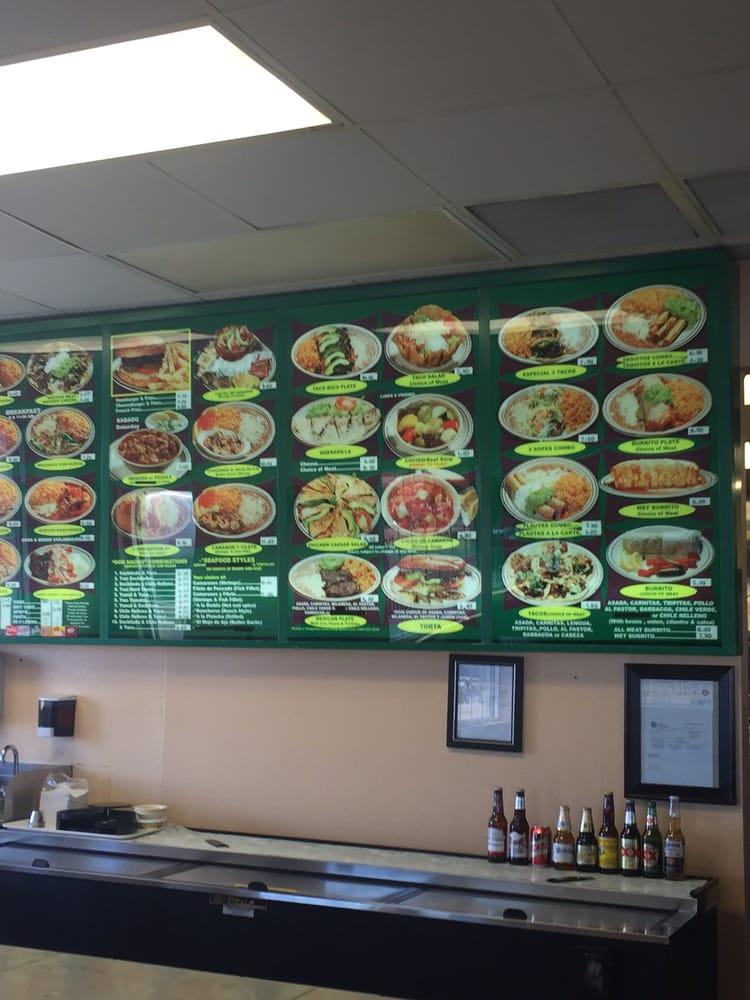 Menu at Tacos Don Nacho restaurant, Oklahoma City