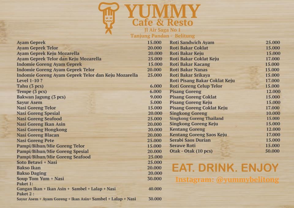 Menu at Yummy Cafe & Restaurant, Tanjung Pandan
