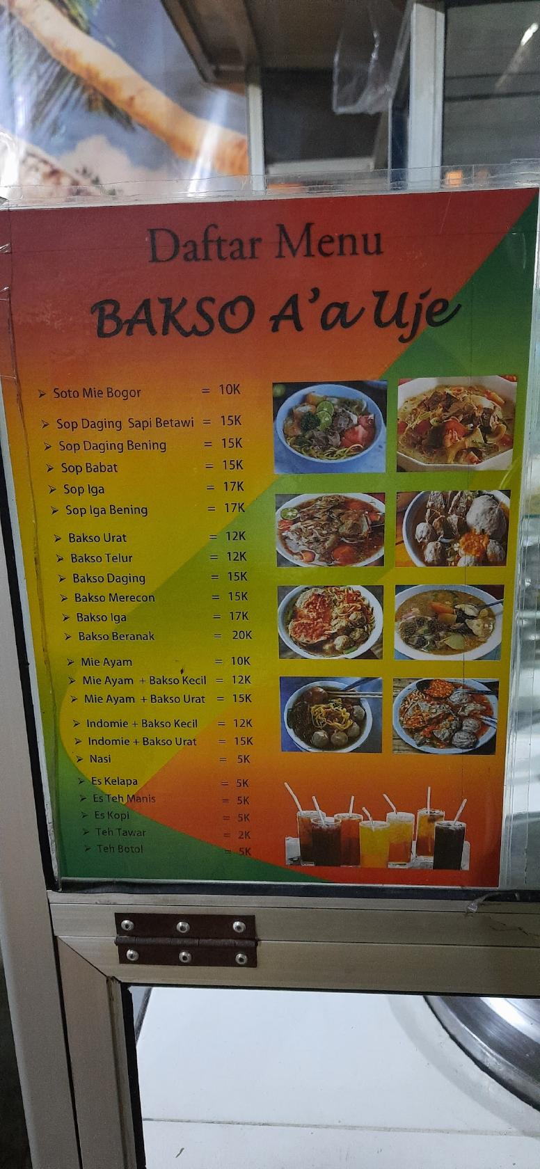 Menu at Bakso Aa Uje restaurant, Parung Panjang
