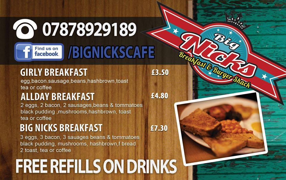 Carta del restaurante Big Nicks Breakfast & Burger Shack, Ammanford