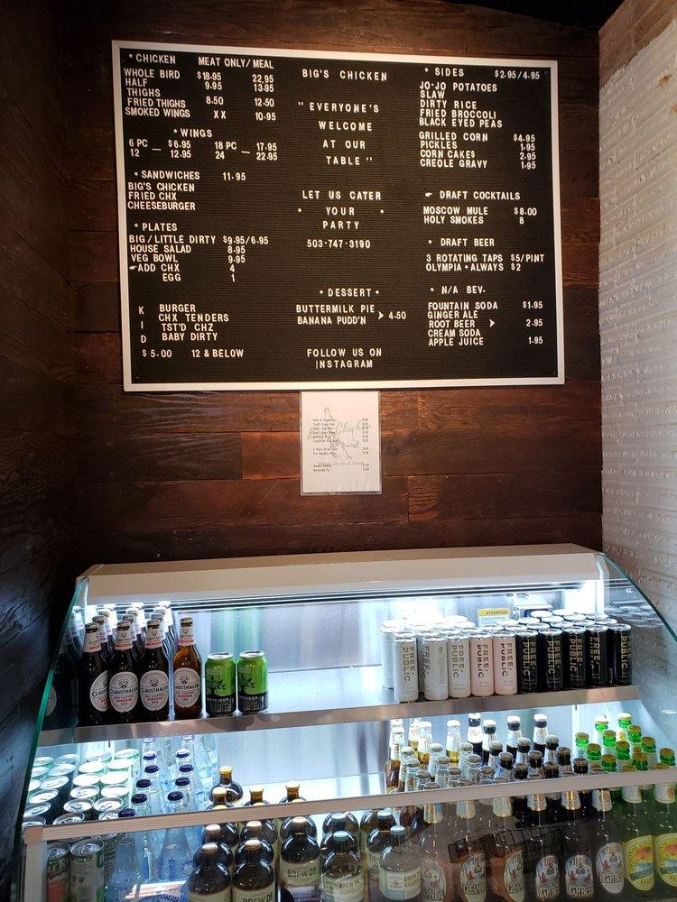 Menu at Big's Chicken restaurant, Beaverton