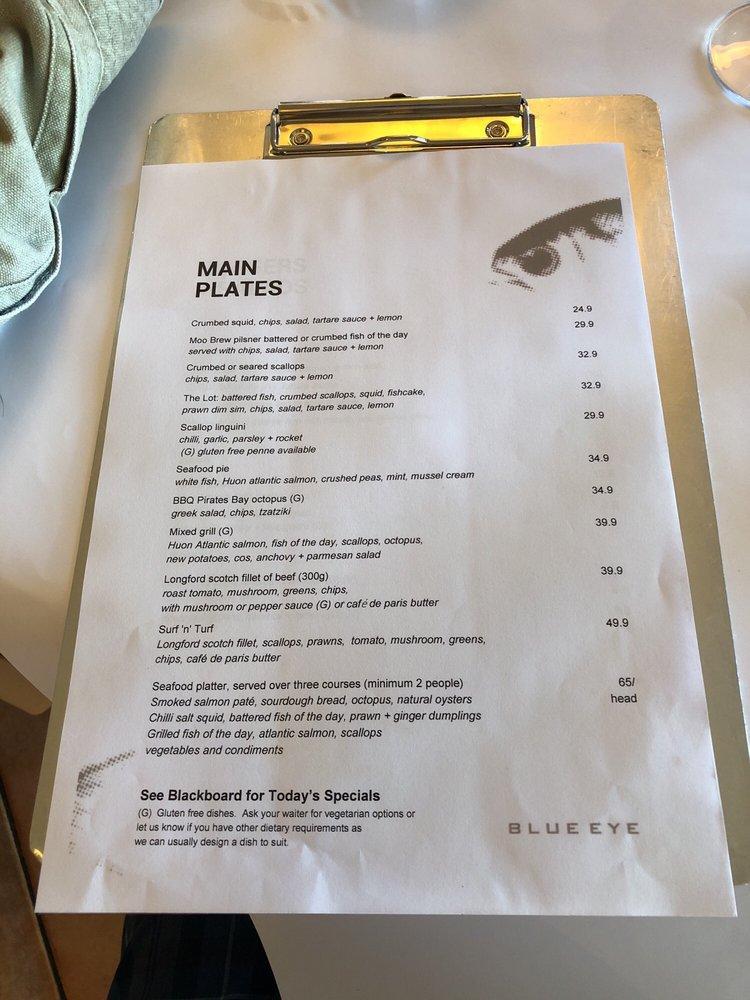 Menu at Blue Eye Seafood Restaurant, Hobart