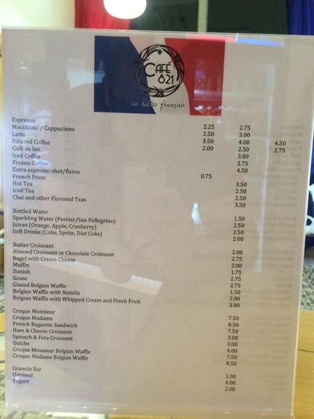 Menu at Café 821 cafe, New Orleans