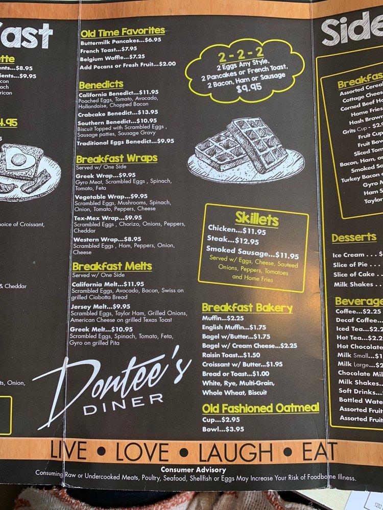 Menu at Dontee's Diner restaurant, West Palm Beach