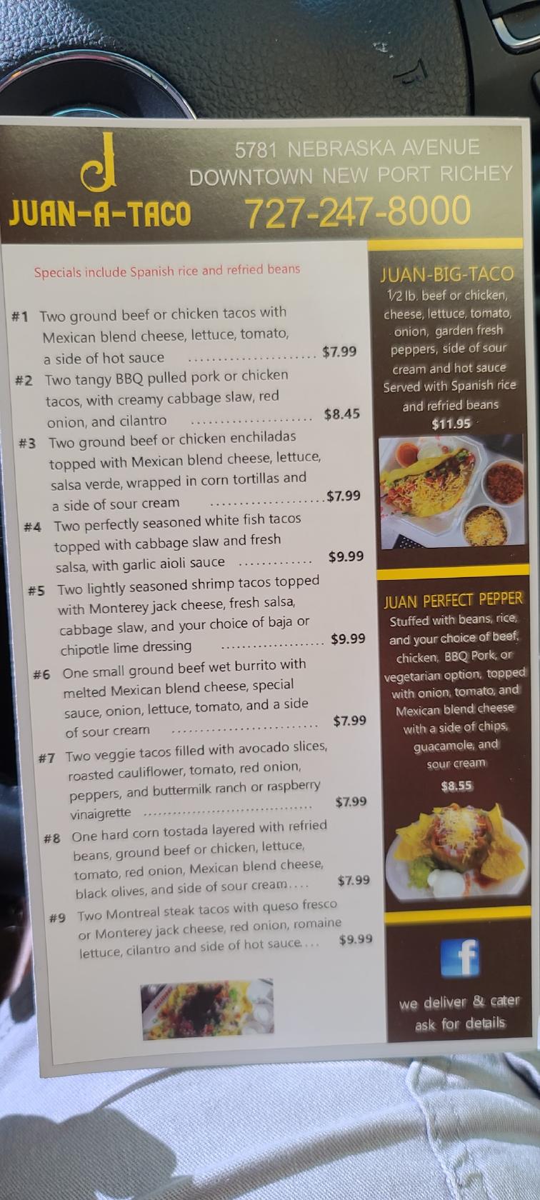Menu at Juan-A-Taco Taco's & more Food Truck restaurant, New Port Richey
