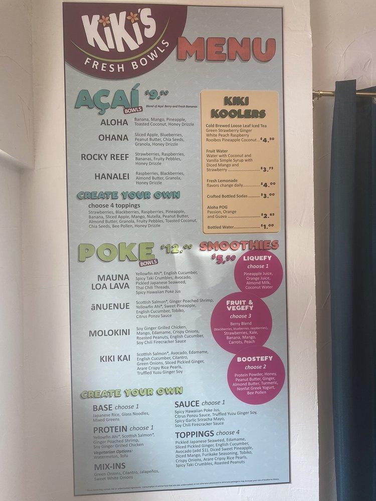 Menu at Kiki's Fresh Bowls pub & bar, Evergreen