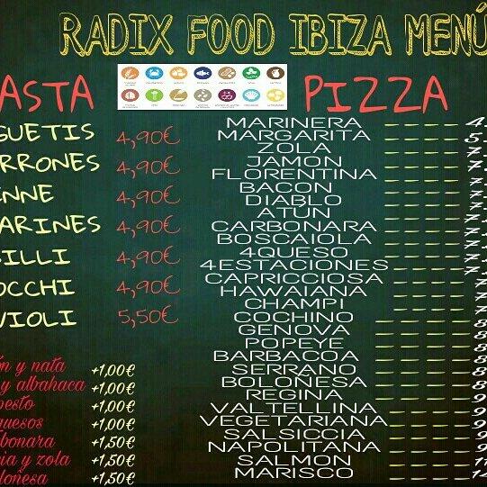 Carta del restaurante Radix Food Ibiza, Ibiza