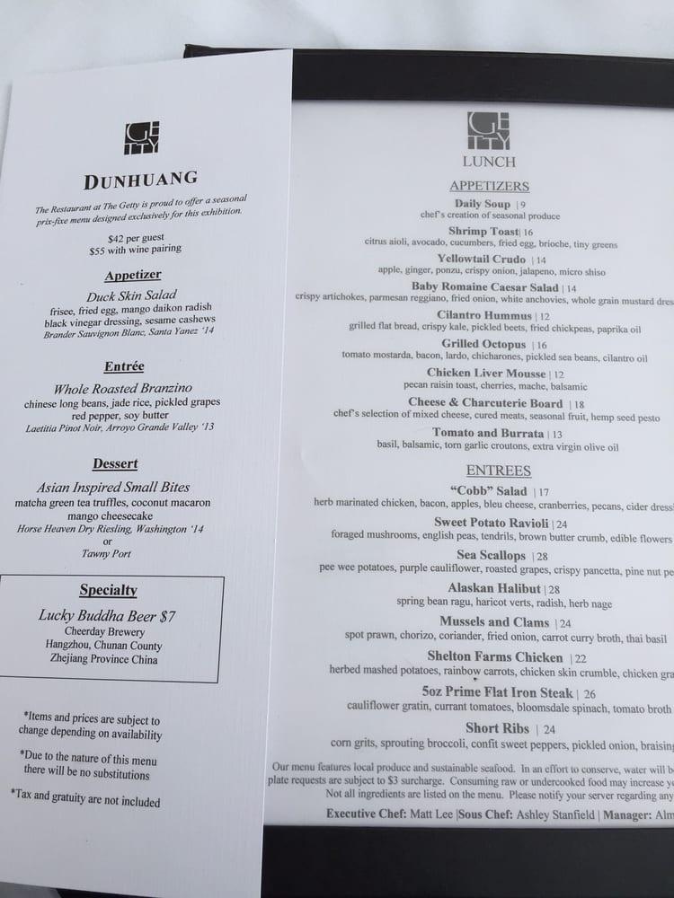 Menu at Restaurant at The Getty Center, Los Angeles