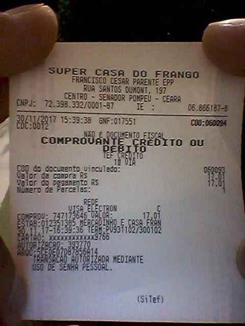 Carta de Restaurante Yasmim, Brasil