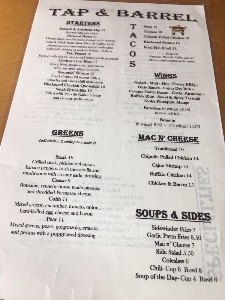 Menu at Tap & Barrel, Wolcott