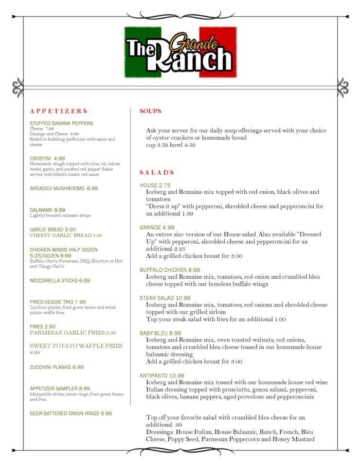 Menu at The Grande Ranch pizzeria, Wooster, Lincoln Way E