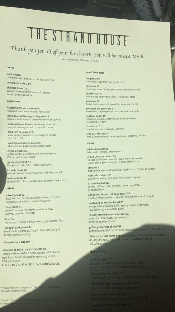 Menu at The Strand House pub & bar, Manhattan Beach