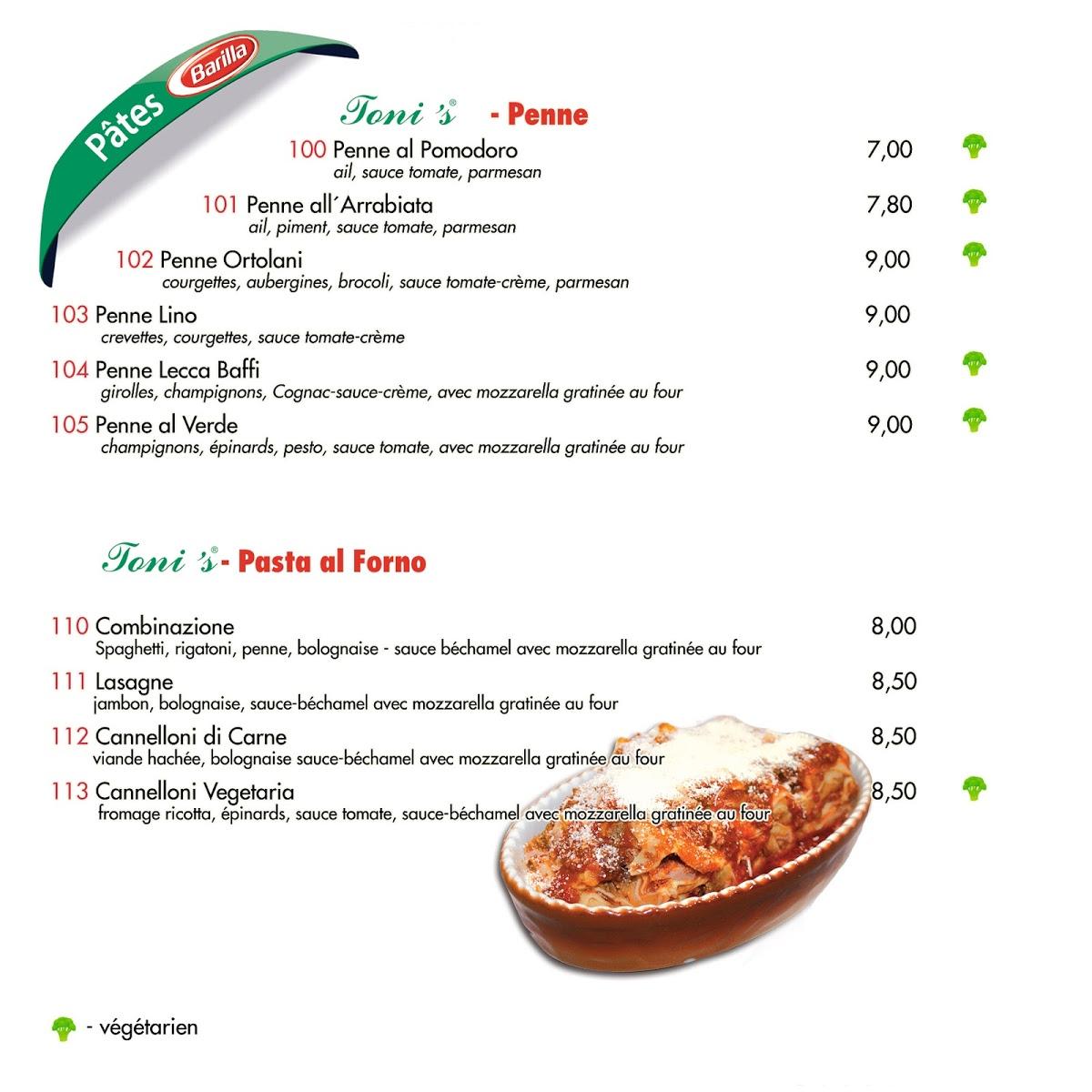 Menu au Tonis Pizza Express restaurant, Rœschwoog