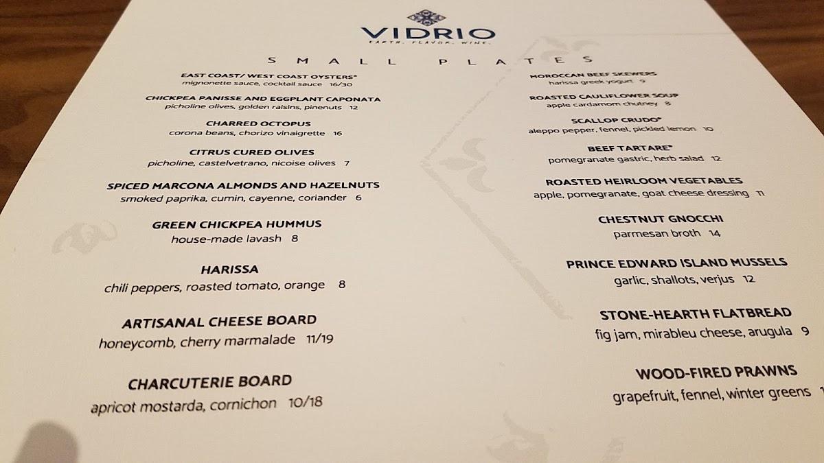 Carta del pub y bar Vidrio, Raleigh