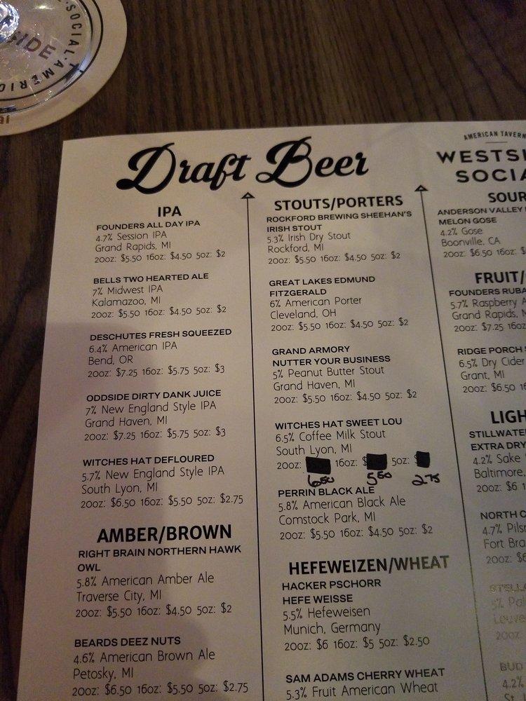 Menu at Westside Social pub & bar, Grand Rapids