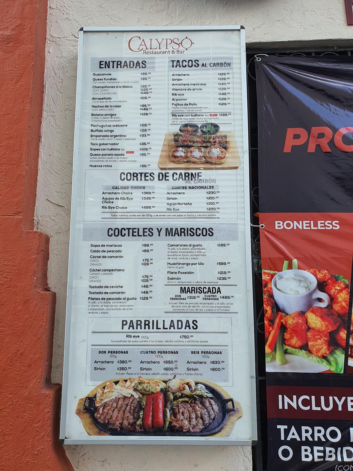 Carta del pub y bar Calypso, Monterrey