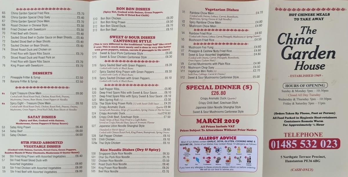 Menu at China Garden House fast food, Hunstanton