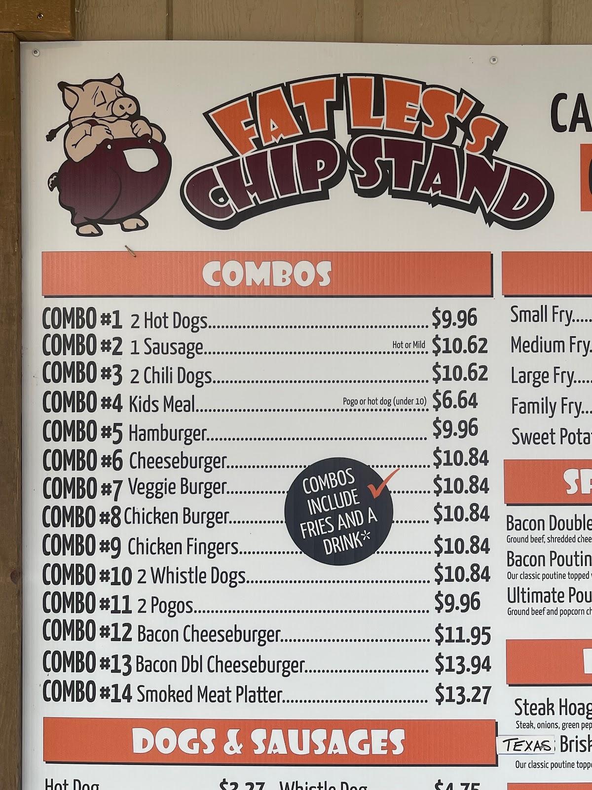 Menu at Fat Les's Chip Stand restaurant, Kemptville, 639 Van Buren St
