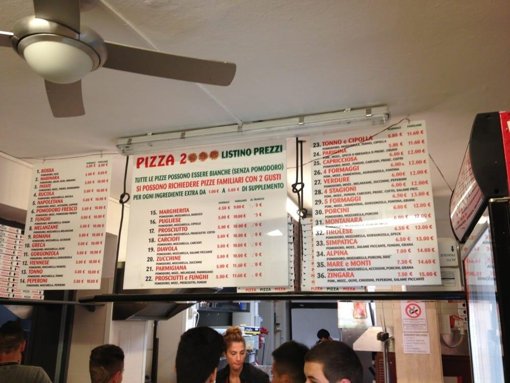 Menu at Pizza 2000 pizzeria, Venice