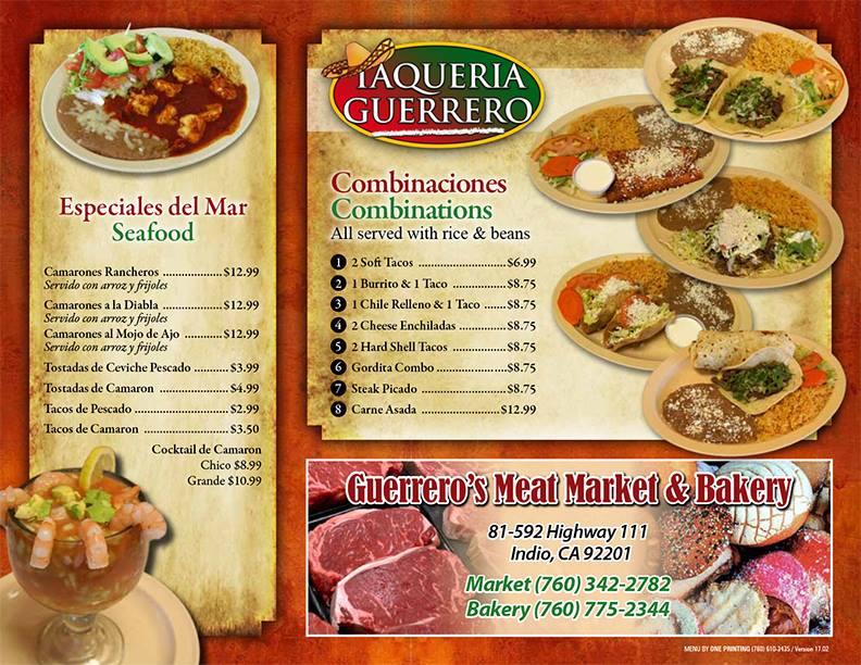 Menu at Taqueria Guerrero restaurant, Indio, CA-111