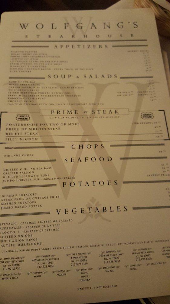 Menu at Wolfgang's Steakhouse, New York City, 4 Park Ave