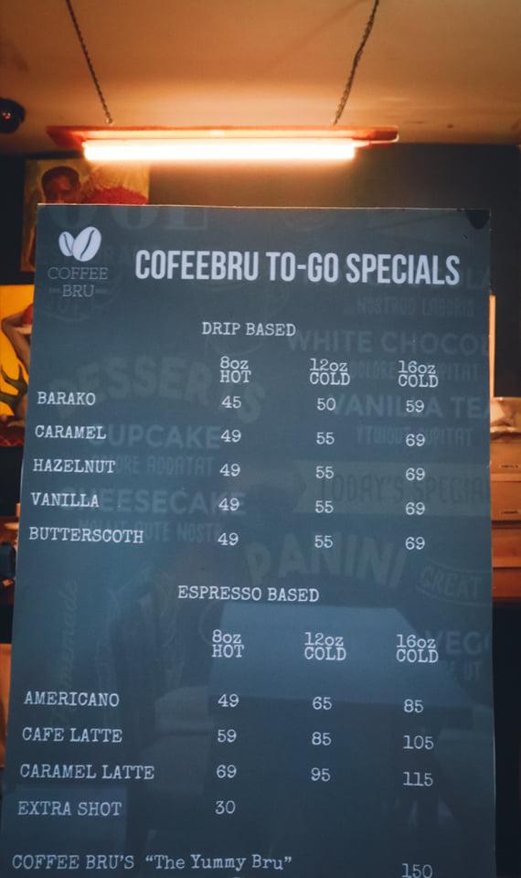 Menu at Coffeebru Cafe, Dasmariñas