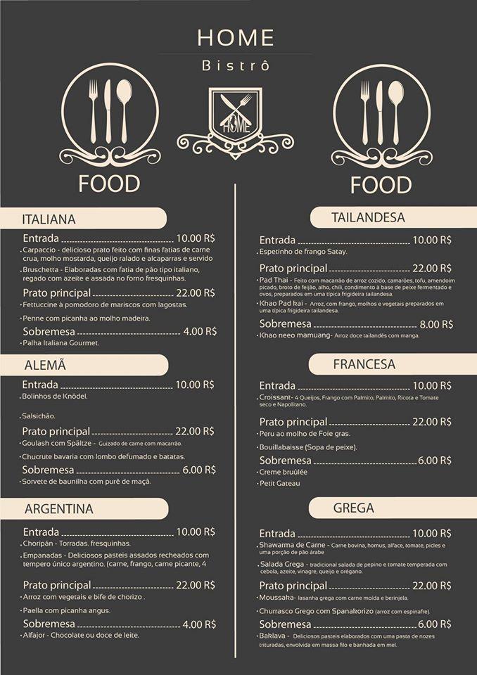 Menu at Home - Culinária Alternativa restaurant, Vila Velha