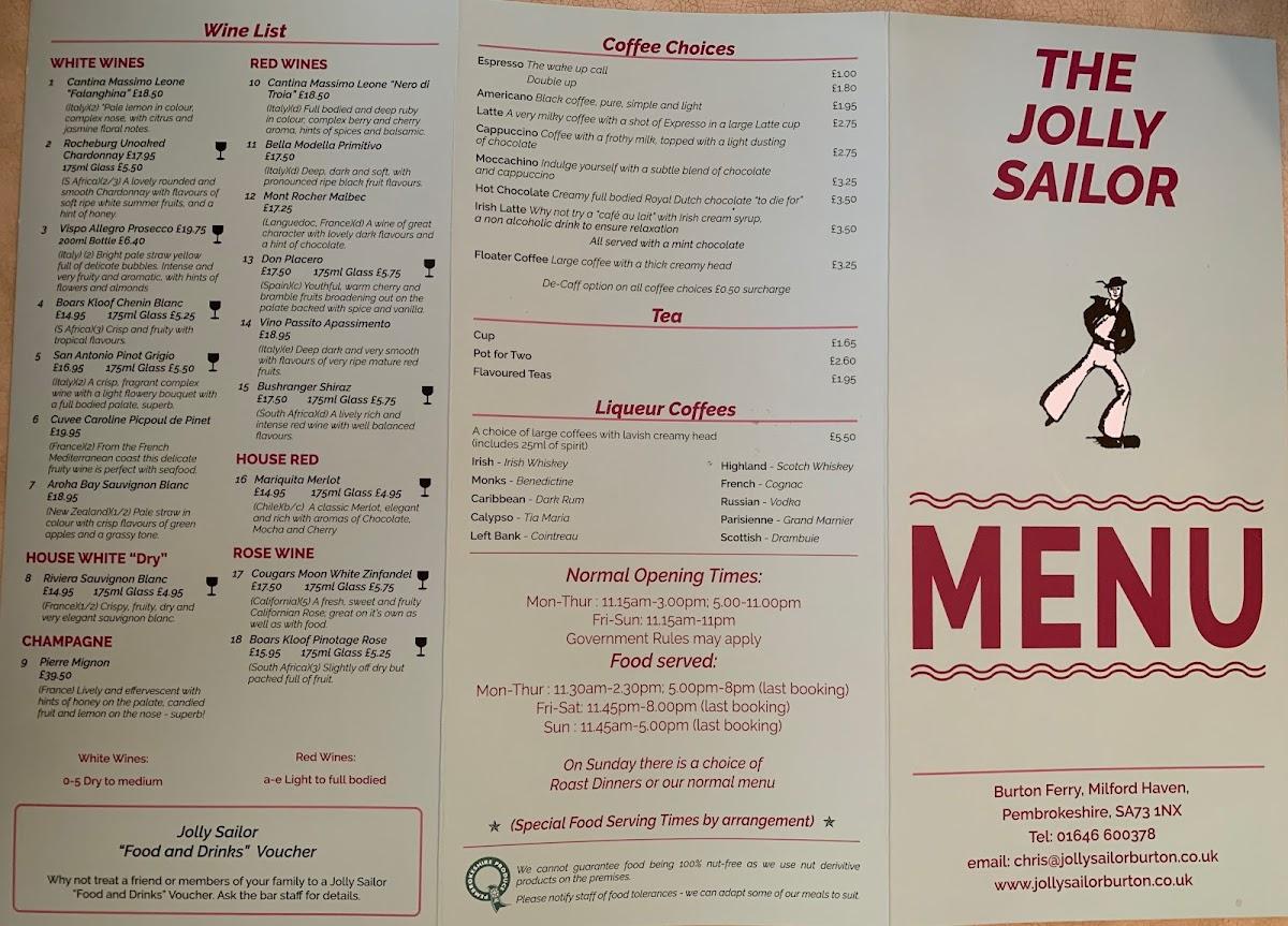 Menu at Jolly Sailor restaurant, Neyland, Burton
