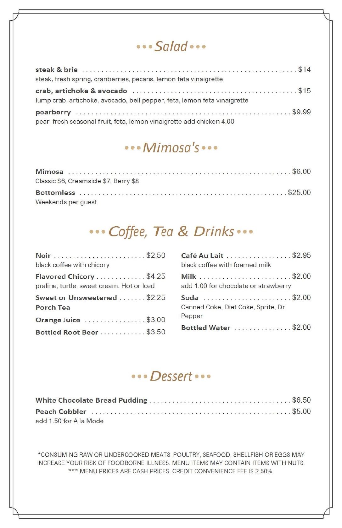 Menu at Le Cafe’ Beignet, Biloxi, 124 Lameuse St