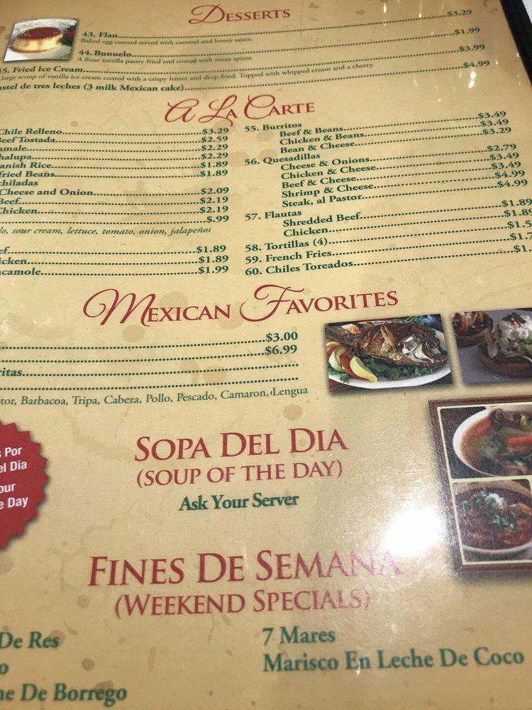 Menu at MI Veracruz restaurant, Jacksonville, Merrill Rd
