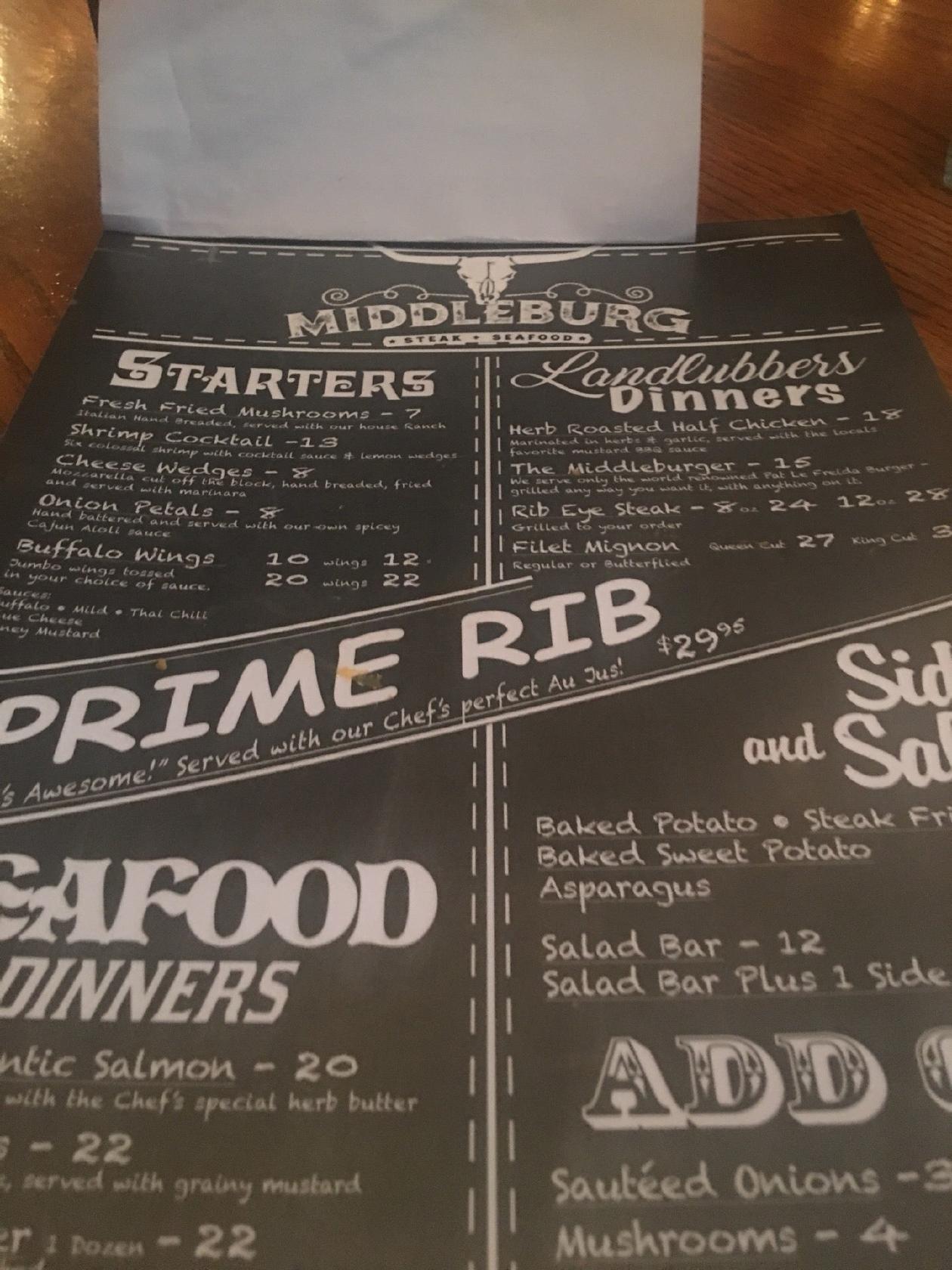 Menu at Middleburg Steak House steakhouse, Middleburg