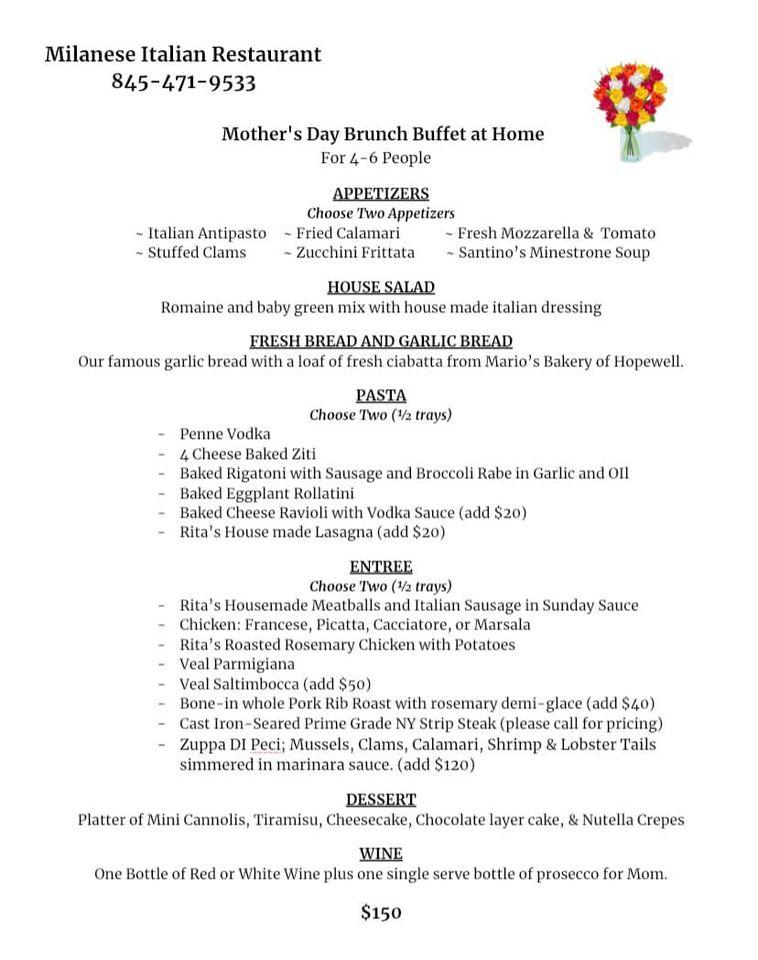 Menu at Milanese Italian Restaurant, Highland