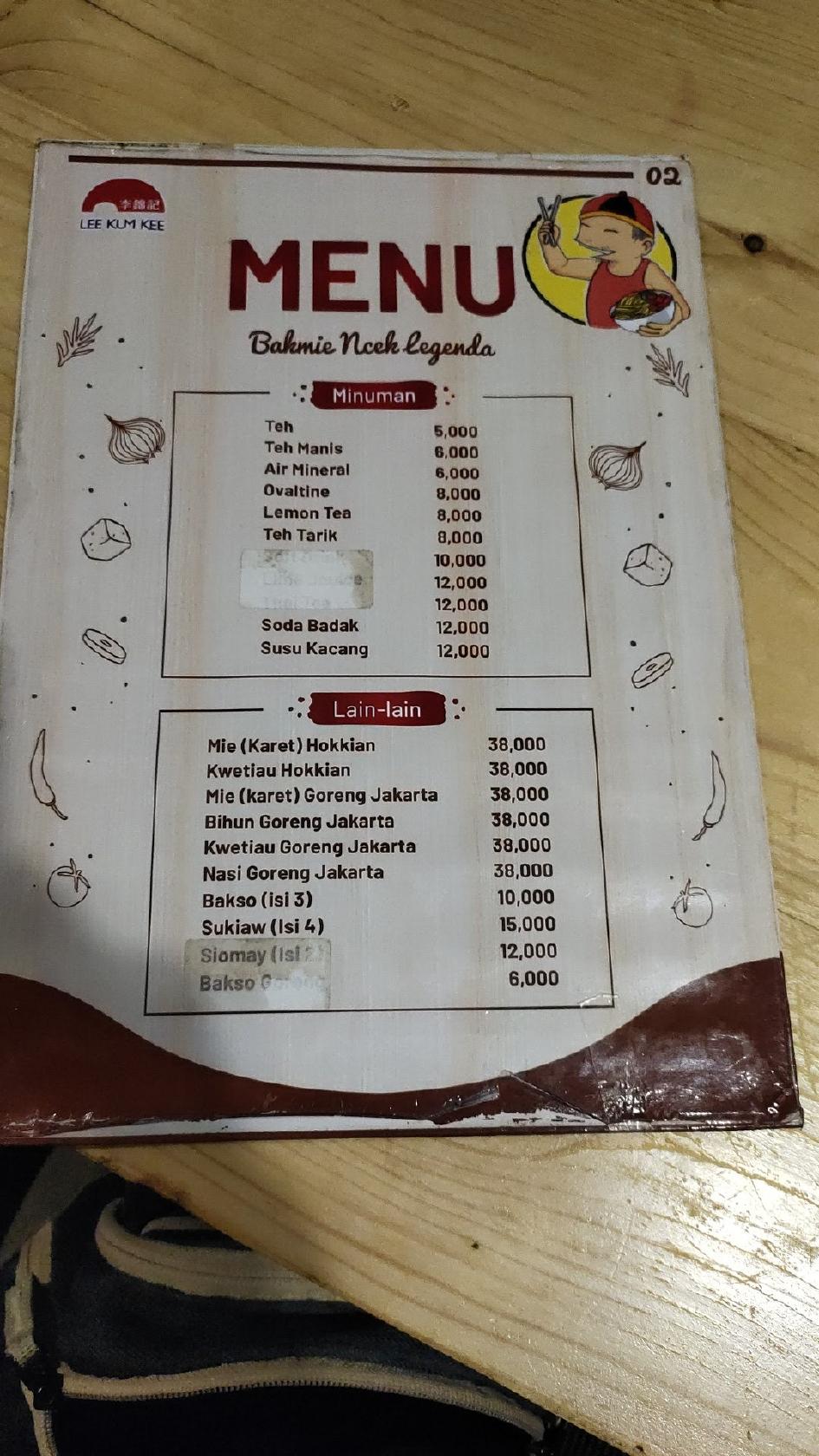 Menu at Ncek Legenda Noodle Bar, Bogor